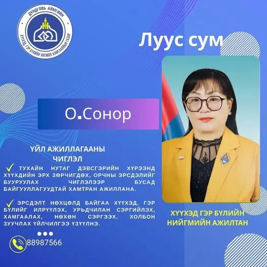 ХҮҮХЭД ГЭР БҮЛИЙН НИЙГМИЙН АЖИЛТАН О СОНОР